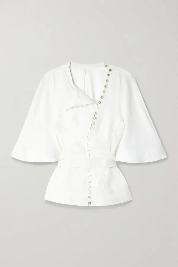 Altuzarra Dafishy Belted Crepe Blouse