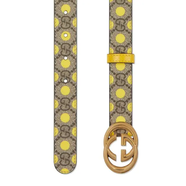 Gucci Women’s Interlocking G Polka Dot Belt Beige and Ebony Supreme Canvas Yello Interlocking buckle leather belt Gucci Yellow size 80 cm in  main image 4