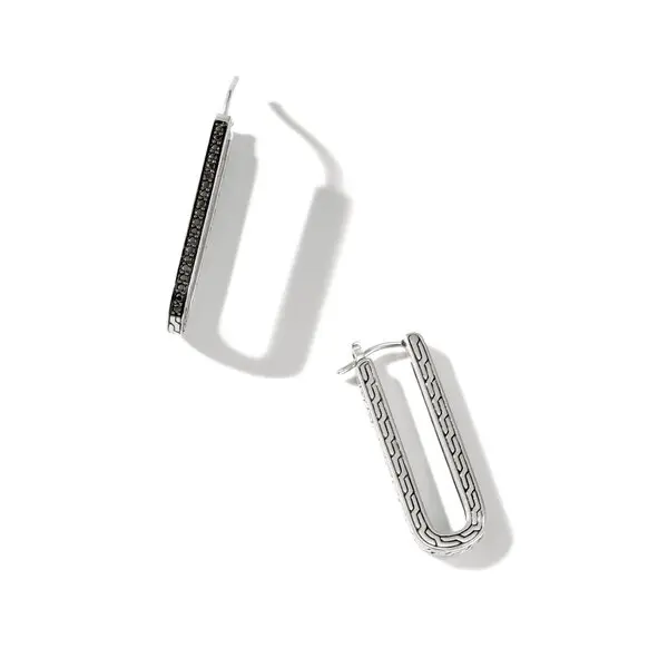 John Hardy Carved Chain Hoop Earrings - Silver