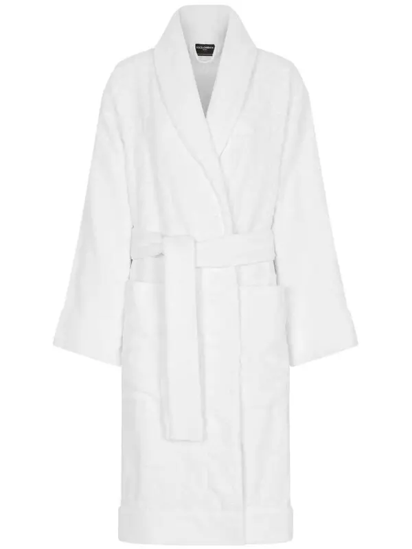 Dolce & Gabbana Terry Cotton Jacquard Bath Robe - White