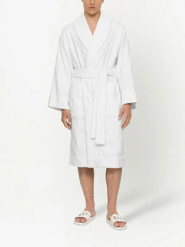 Dolce & Gabbana Terry Cotton Jacquard Bath Robe - White