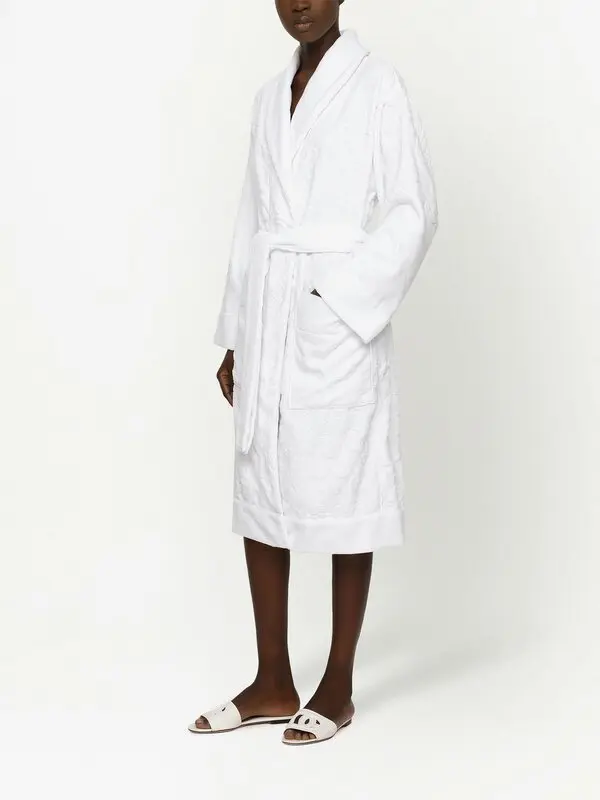 Dolce & Gabbana Terry Cotton Jacquard Bath Robe - White