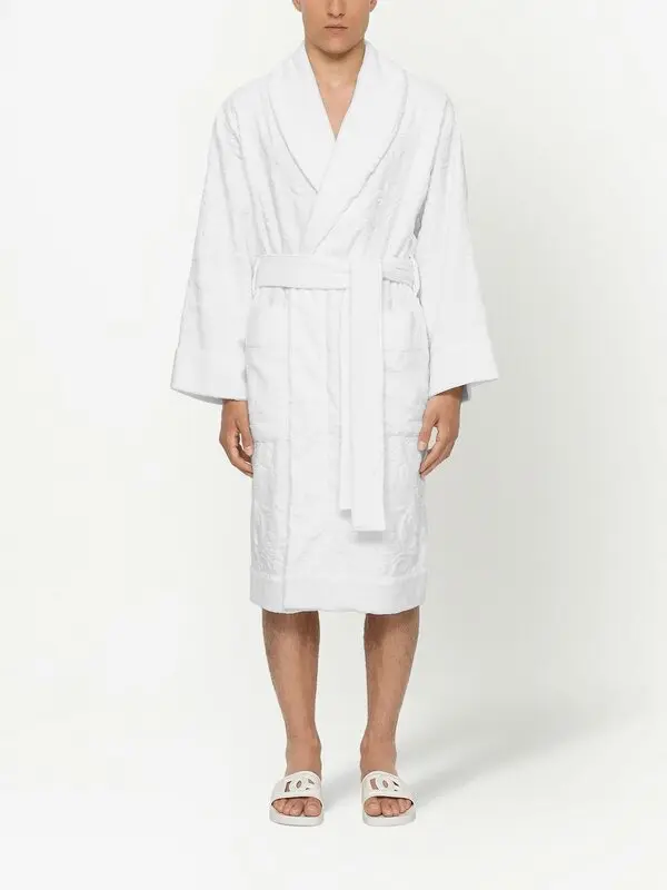 Dolce & Gabbana Terry Cotton Jacquard Bath Robe - White