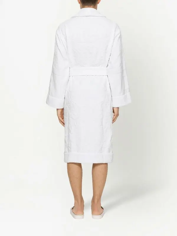 Dolce & Gabbana Terry Cotton Jacquard Bath Robe - White