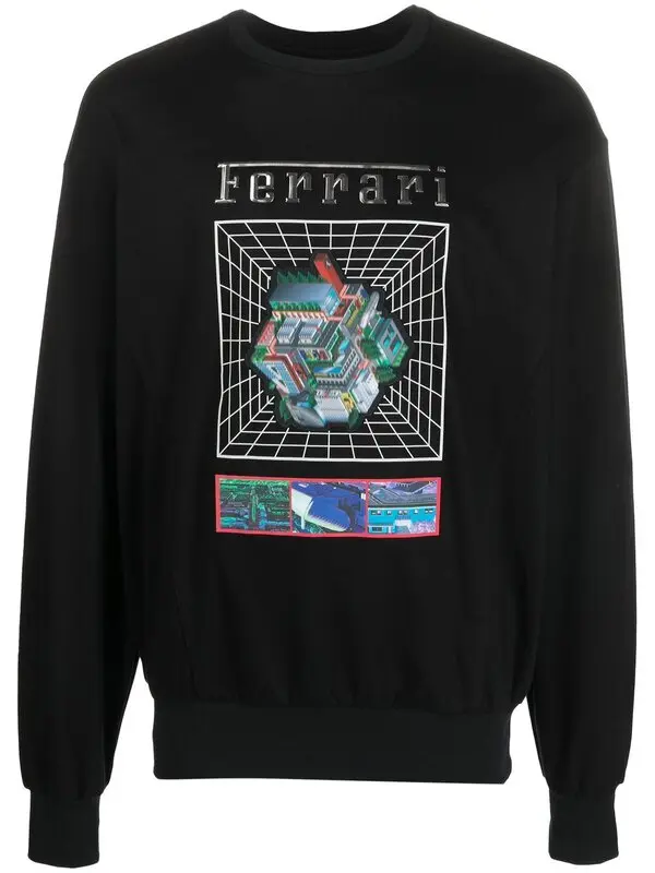 FERRARI Graphic-print Cotton Sweatshirt - Black