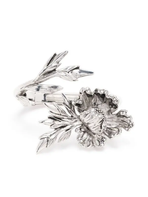 Alberta Ferretti Asymmetric Flower Cuff Bracelet - Silver