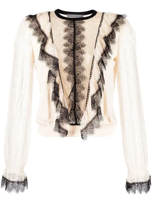 Alberta Ferretti Lace Detail Long Sleeve Blouse
