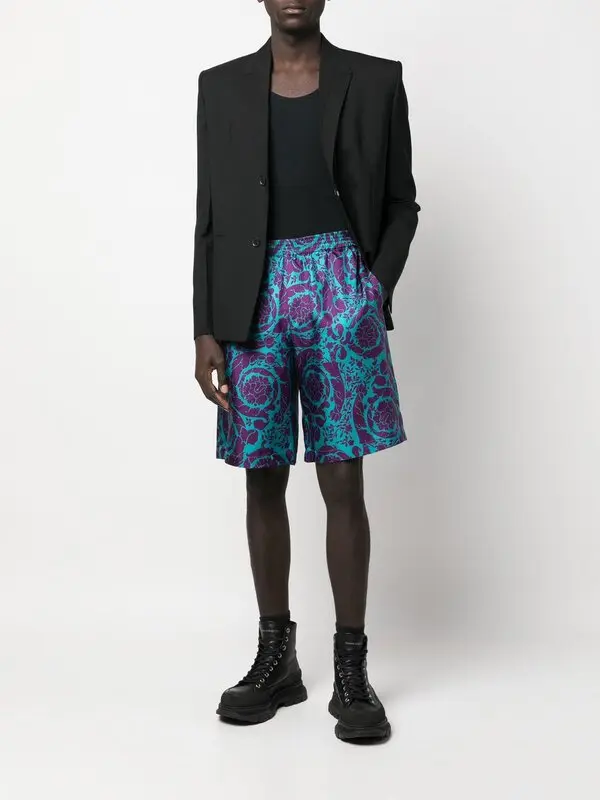 Versace Barocco Silhouette-print Silk Shorts