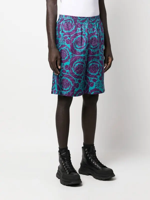 Versace Barocco Silhouette-print Silk Shorts