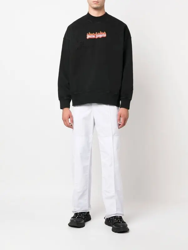 Palm Angels Burning Logo-print Distressed Sweatshirt - Black