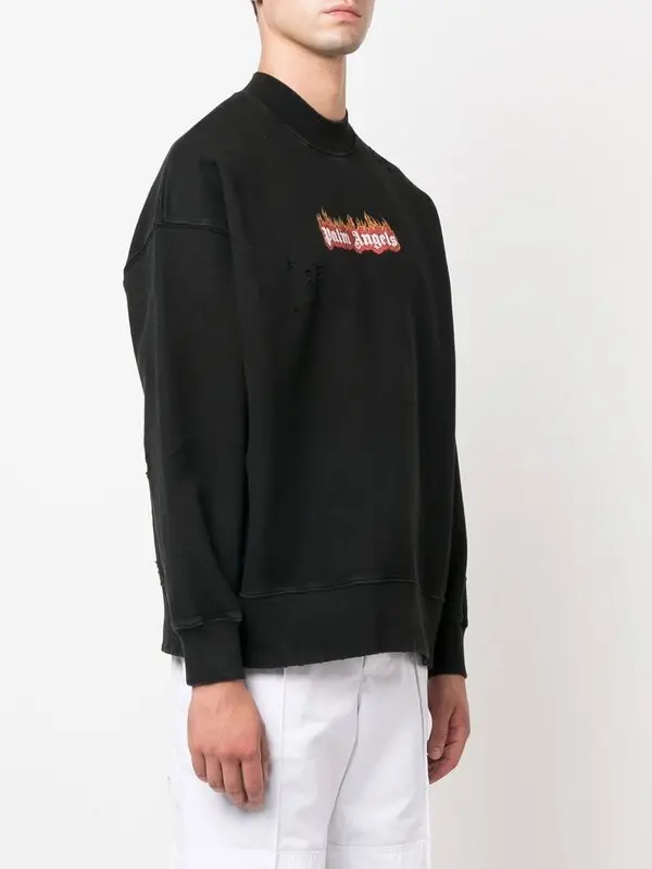 Palm Angels Burning Logo-print Distressed Sweatshirt - Black