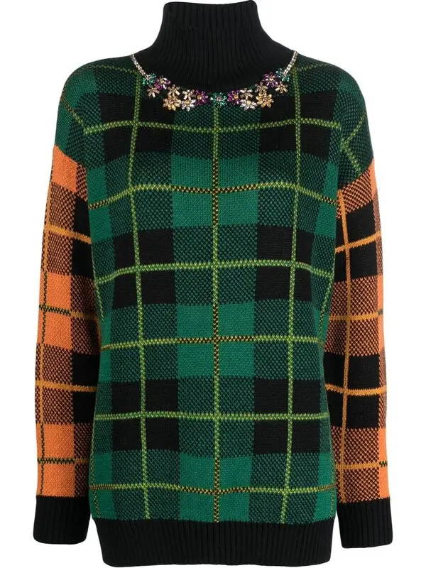 ERMANNO FIRENZE Checked High-neck Knitted Jumper