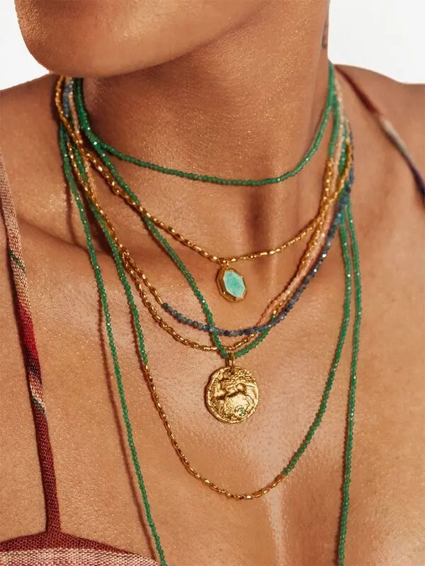Monica Vinader Mini Nugget Gemstone Beaded Necklace - Gold