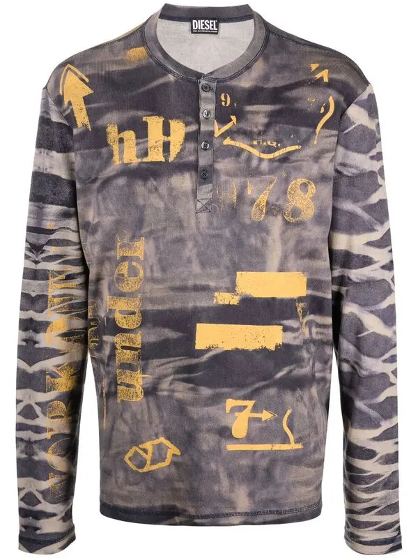 DIESEL® Graphic-print Buttoned T-shirt - Grey