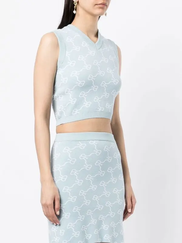 Rokh Monogram Pattern Cropped Vest - Blue