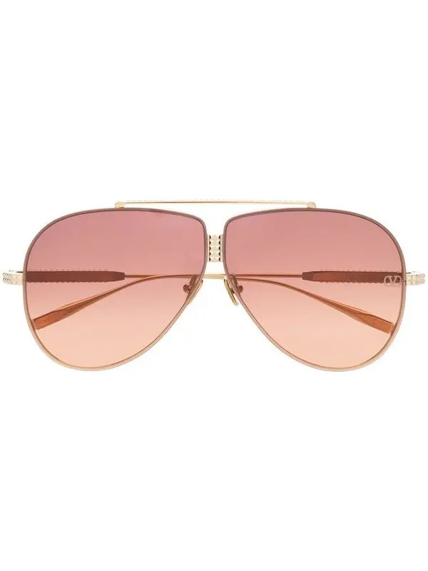 Valentino Garavani Rockstud Pilot-frame Sunglasses - Gold