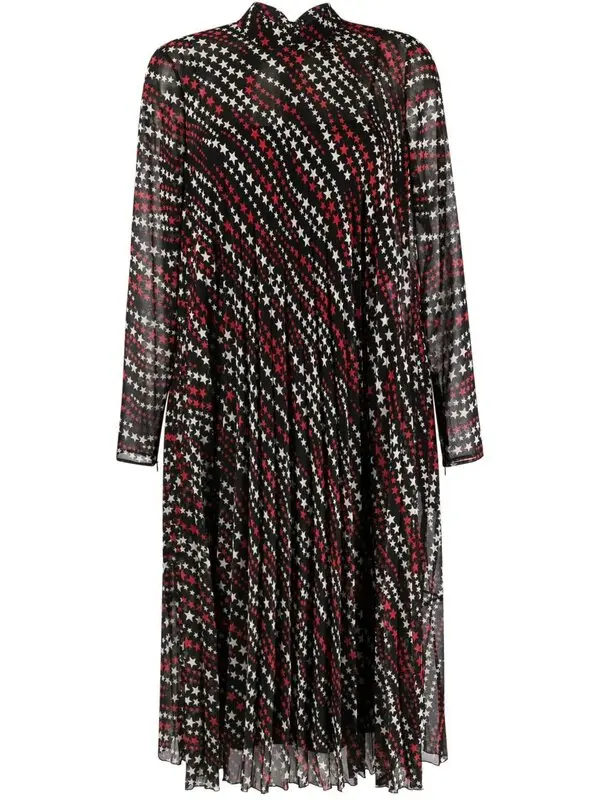 Red Valentino Star Print Pleated Dress - Black