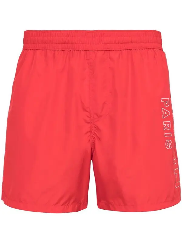 Balmain Metallic-logo Swim Shorts - Red