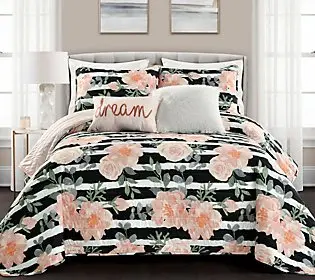 LUSH DECOR Amara Watercolor Rose 5pc Full/queen Quilt Set Y - One-color