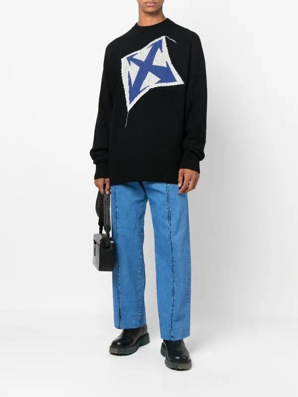 Off-White Arrows Intarsia Wool Jumper - Black Peacock