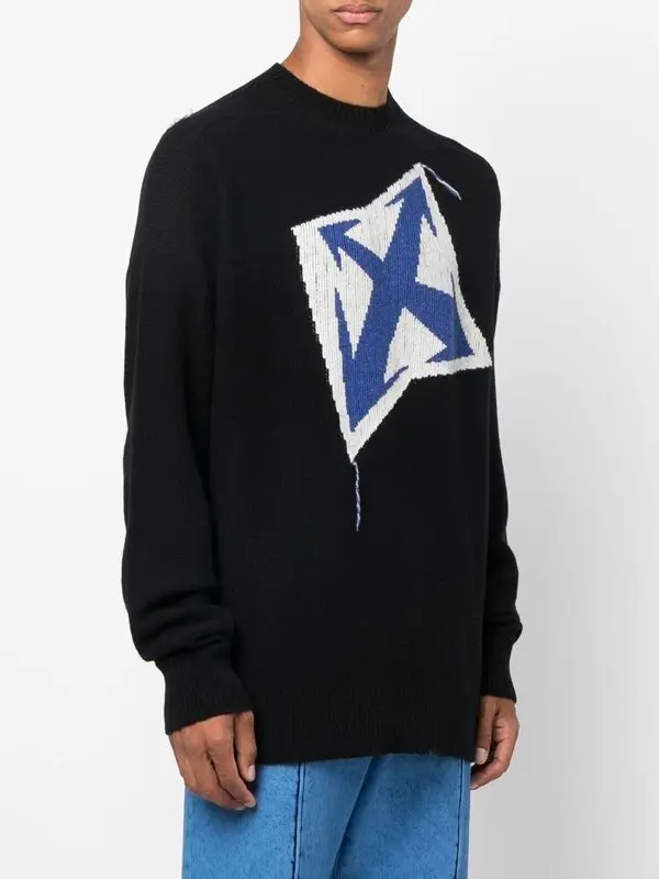 Off-White Arrows Intarsia Wool Jumper - Black Peacock