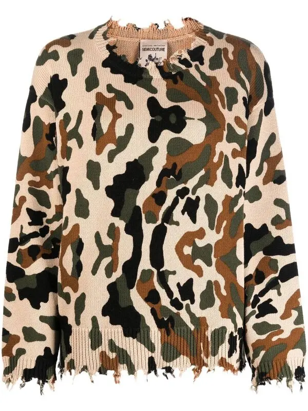 SEMICOUTURE Camouflage Jersey-knit Jumper - Neutrals