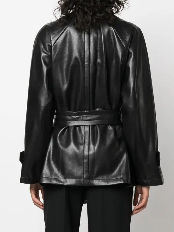 Buy LOW CLASSIC Belted Faux Leather Coat - Black At 20% Off