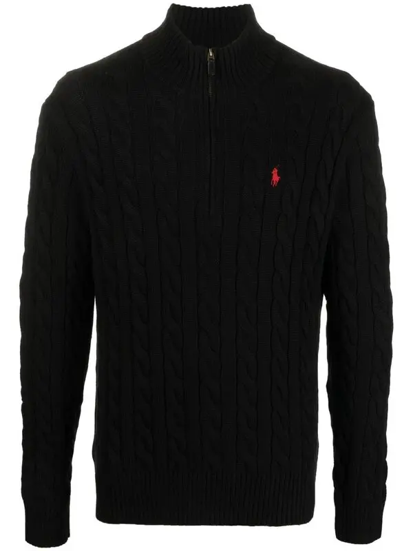 Polo Ralph Lauren Cable-knit Half-zip Jumper - Black
