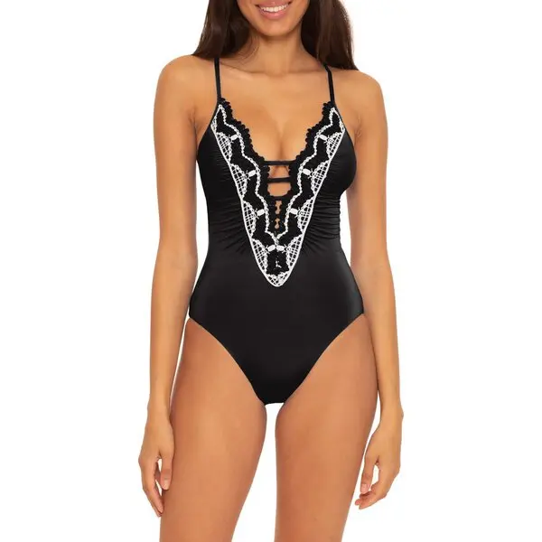 BECCA By Rebecca Virtue Delilah Plunge Neck One-piece Swimsuit - Black