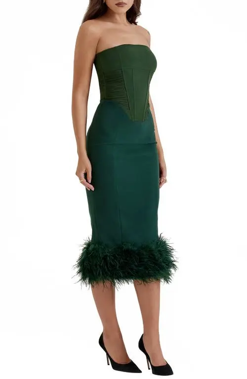 house of cb green feather dress Sonoma Halterneck Faux Wrap Twist Back Maxi Dress Forest Green main image 1