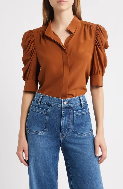 FRAME Gillian Silk Button-up Shirt - Rust