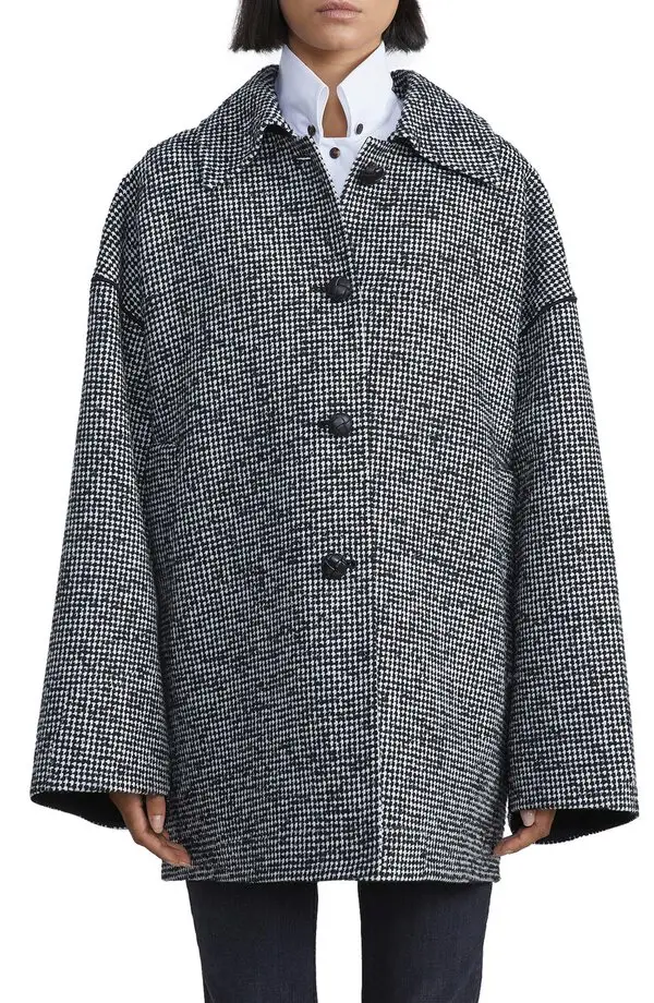 Lafayette 148 New York Houndstooth Wool Blend Swing Coat