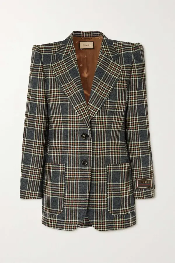 Gucci Love Parade Checked Linen-blend Blazer