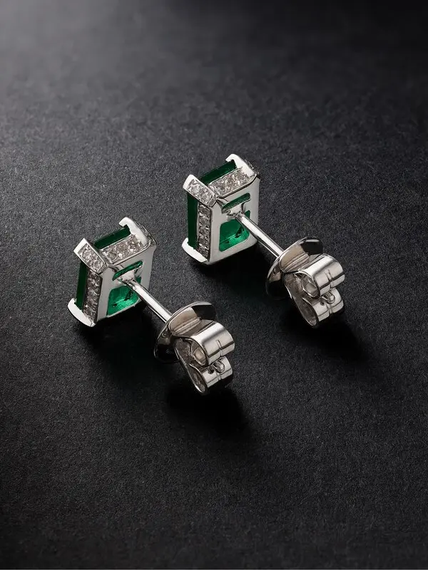 Shay Hidden Halo White Gold, Emerald, And Diamond Earrings