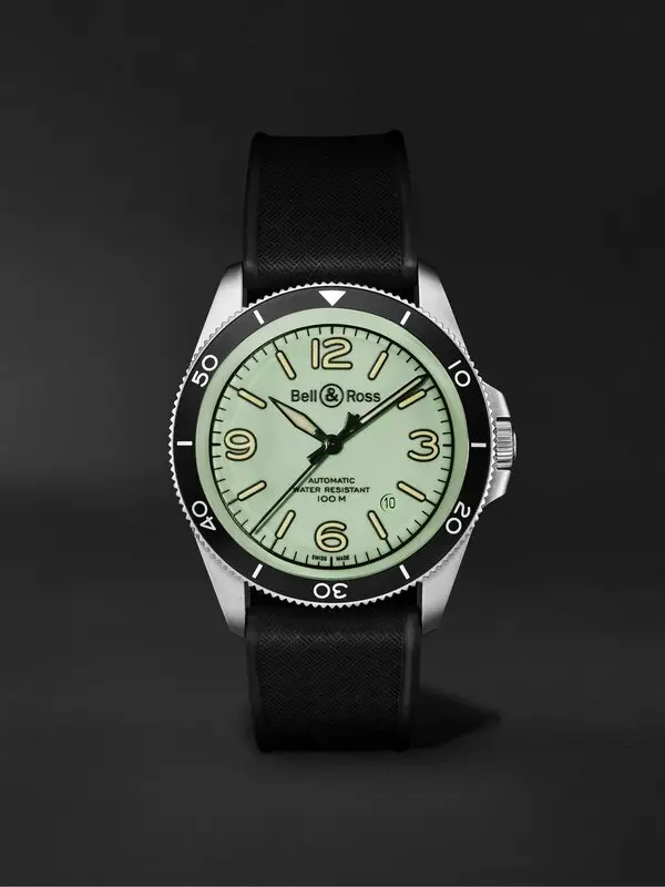 BELL & ROSS Br V2-92 Full Lum Limited Edition Automatic 41mm Stainless Steel And Rubber Strap Watch - Green