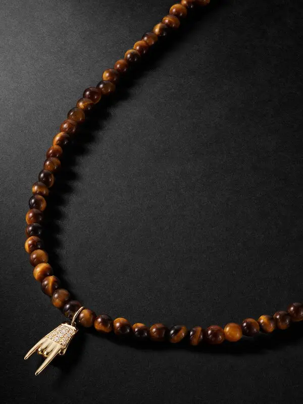 SYDNEY EVAN Small Mano Cornuto Necklace - Brown