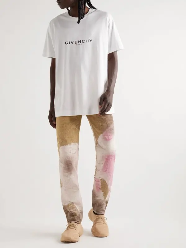 Givenchy Slim-fit Tapered Distressed Tie-dyed Jeans