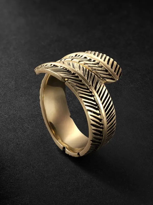 Jacquie Aiche Feather Engraved Ring - Gold