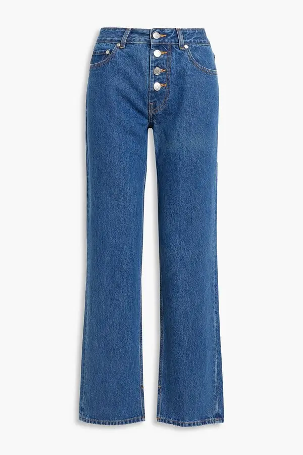 GANNI Printed Highrise Straightleg Jeans - Mid Denim