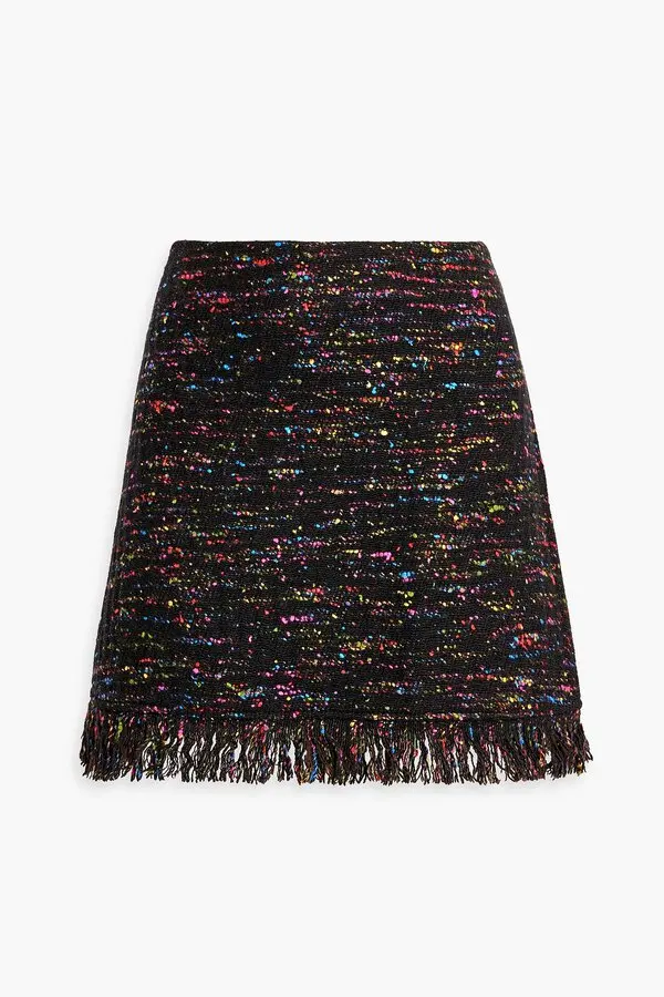 GANNI Fringed Donegal Woolblend Tweed Mini Skirt - Black