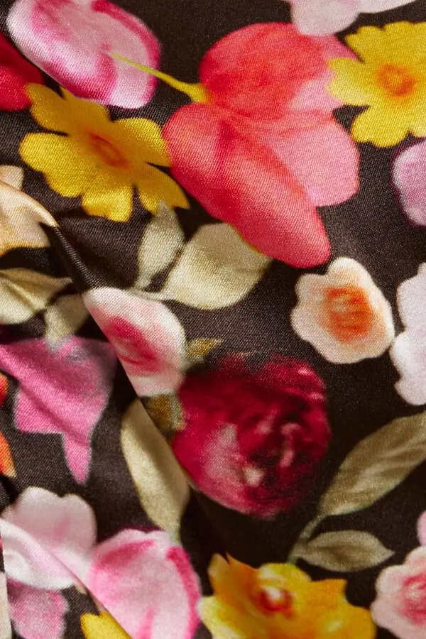 Ganni Ruched Floral-Print Mini Shirt Dress In Red - 85% Off | Editorialist