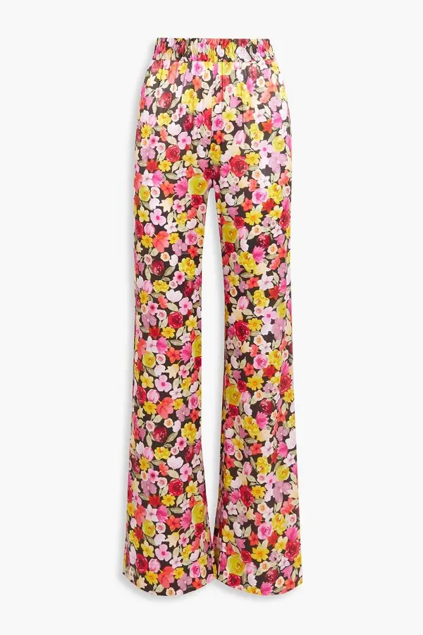 GANNI Floralprint Organic Silkblend Satin Pajama Pants - Pink