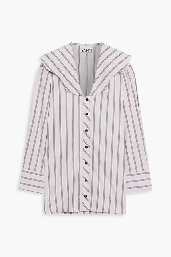 GANNI Striped Cotton Shirt - Lilac