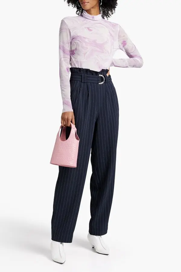 GANNI Printed Mesh Turtleneck Top