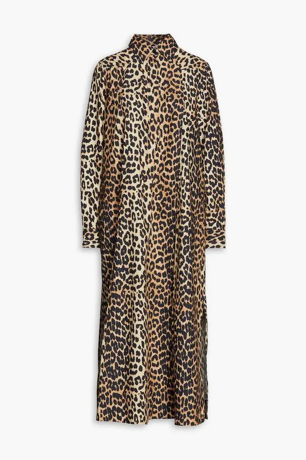 GANNI Leopardprint Cottonpoplin Midi Dress - Animal Print
