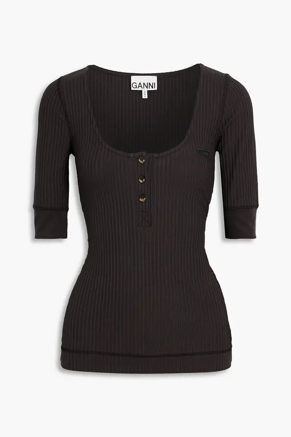 GANNI Ribbed Lyocellblend Jersey Top