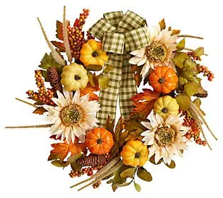 NEARLY NATURAL 24' Fall Pumpkin, Sunflower Wrea Th - One-color