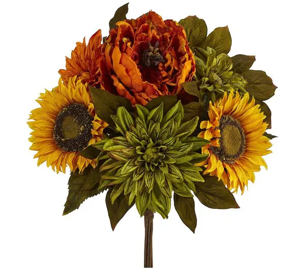 NEARLY NATURAL 16' Peony, Dahlia & Sunflower Bo Uquet S/2 - One-color