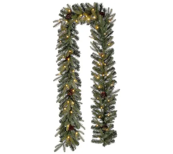 GLITZHOME Pre Lit Greenery Pinecone Christmas G Arland W/lights - One-color