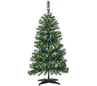 GERSON INTERNATIONAL 4'h Pop-up Pre-lit Green Pvc Fir Tree With Warm White Lights - One-color